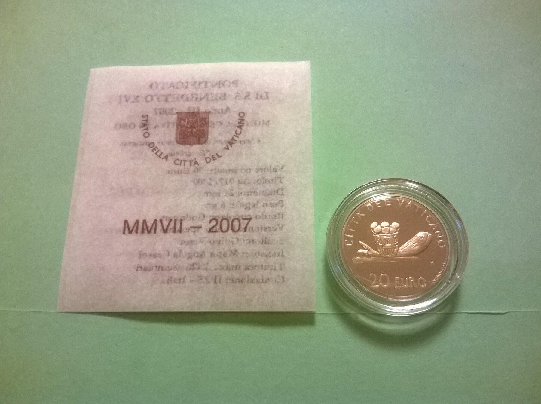 Vatikan, Vatican 20 Euro Vatican Gold coin 2007, Sacrament the ...