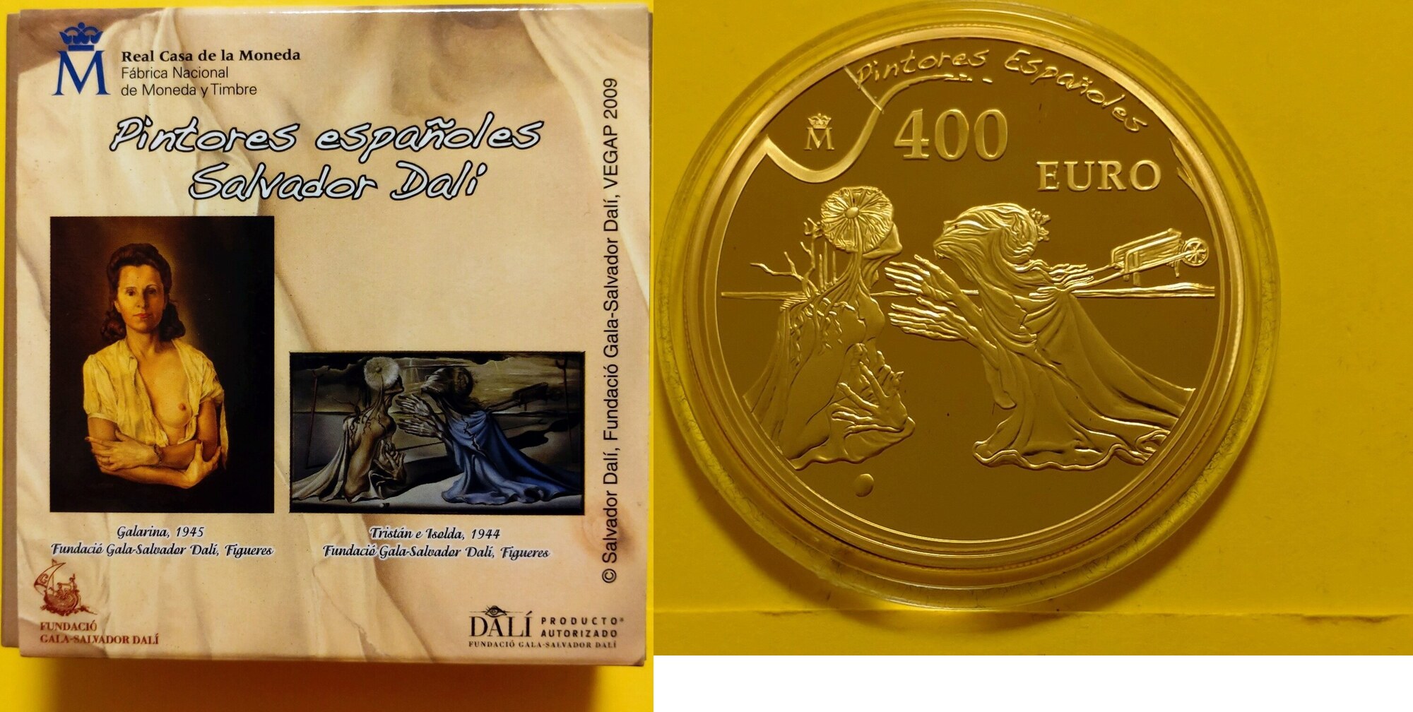 Spain, Spanien 400 Euro 2009 Salvador Dali, Galarina 1945, Tristán e ...