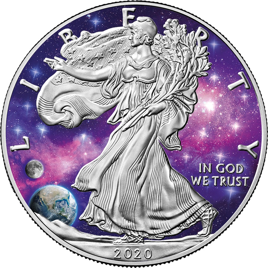 1 Dollar 2020 USA American Silber Silver Eagle Glowing Galaxy II Farbe ...