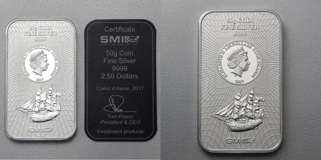 2,5 CID 2018 Cook Islands New Generation Münzbarren Silberbarren Bounty ...