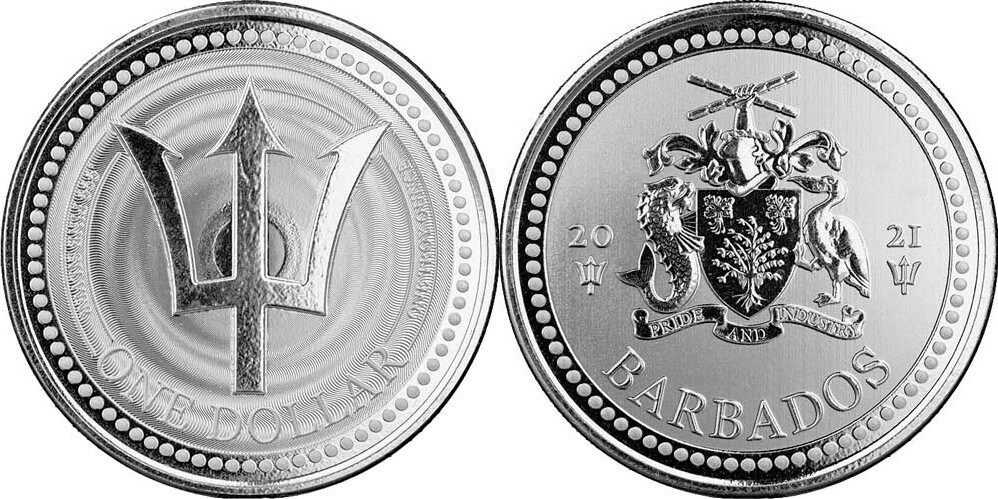 Barbardos 1 Dollar 2021 Scottsdale Mint Trident Dreizack 1 oz ...