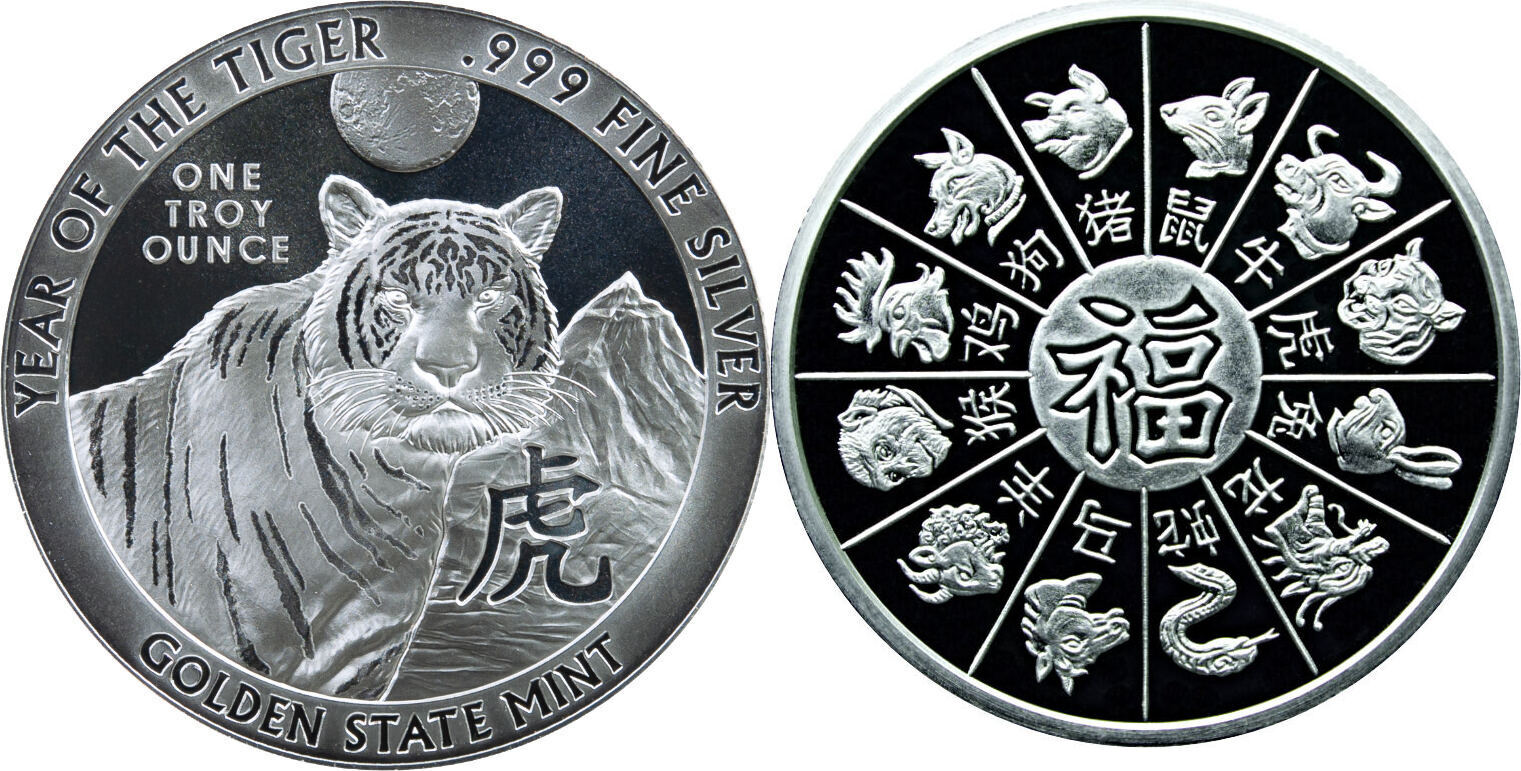 USA Year of the Tiger Golden State Mint 1 oz 999 Silber Jahr des Tigers ...