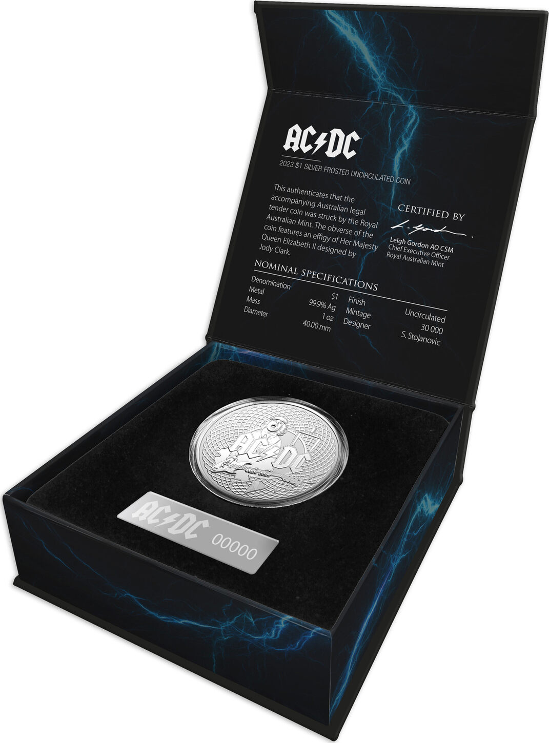 1 Dollar Royal Australien Mint RAM AC/DC 2023 Frosted Finish 1 oz 999 Silbermünze AC DC ...
