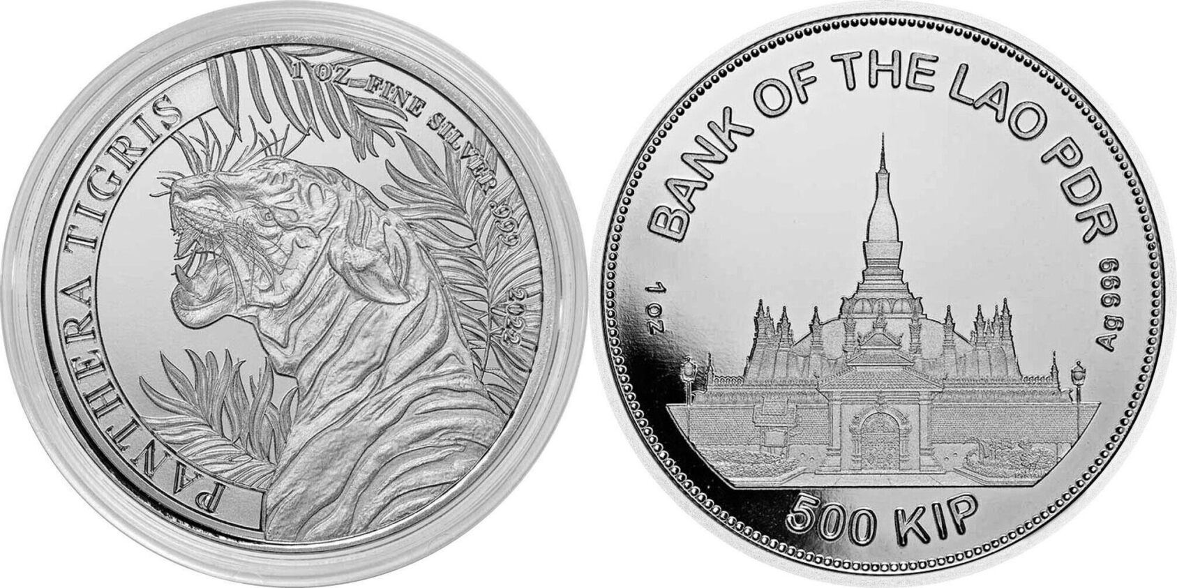 500 KIP Laos Tiger 2022 1 oz 999 Silbermünze Panthera Tigris Laos ST BU ...