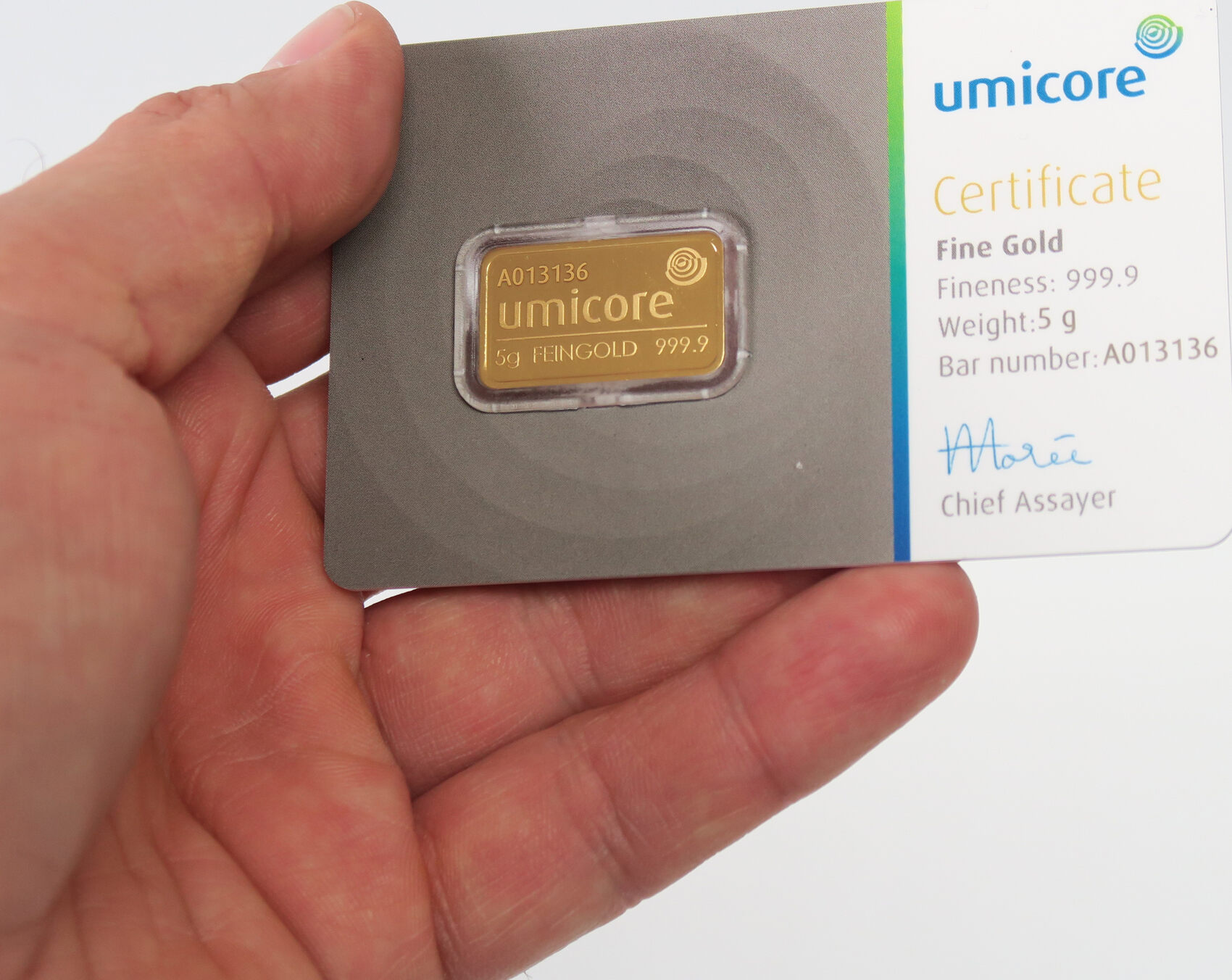 Belgien 2024 Umicore 5 Gramm 999.9 Goldbarren in Blister mit Zertifikat ...