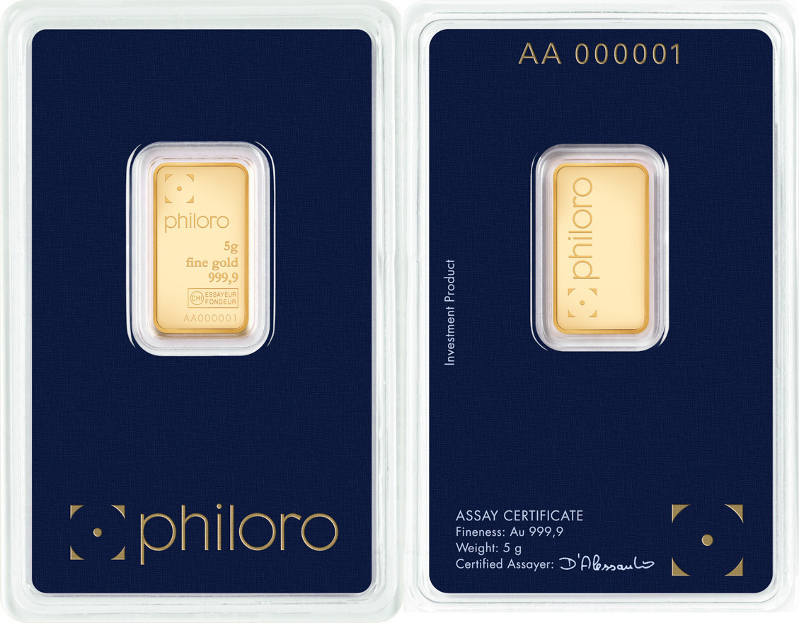 Schweiz 2022 Goldbarren Philoro 5 Gramm 999.9 in Blister mit Zertifikat ...