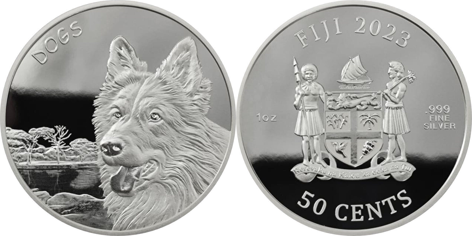 Fiji Fidschi Dogs Schäferhund 2023 1 oz 999 Silbermünze Prooflike 2 ...