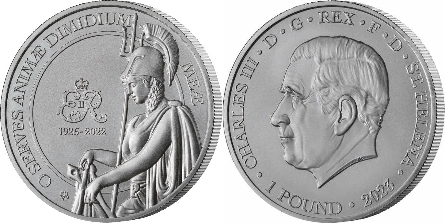 1 Pfund Silbermünze Saint St. Helena Queen Elizabeth II Memorial 2023 ...