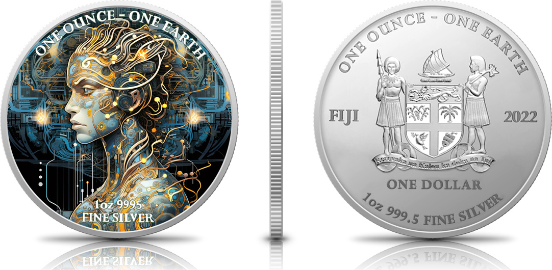 Silbermünze Fiji Earth Artificial Intelligence the Beauty 1 oz 2022 999 Farbe BU Stempelglanz ...