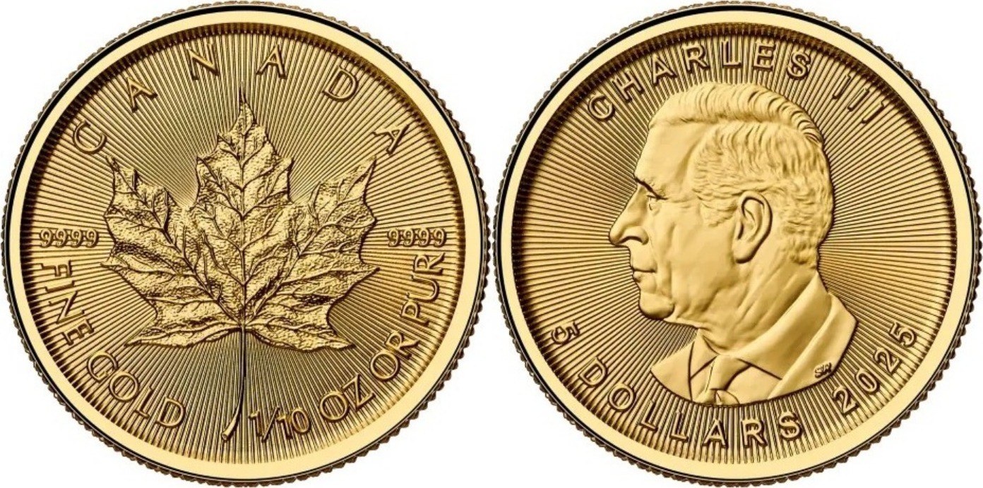 Kanada 5 CAD Goldmünze Maple Leaf 2025 1/10 oz 999.9 Feingold Royal ...