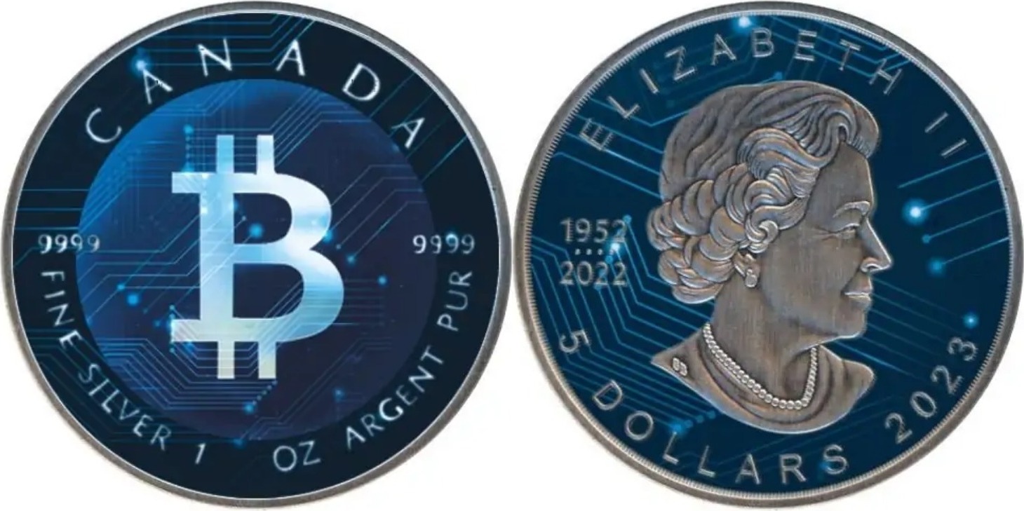 Kanada Silbermünze Maple Leaf Crypto Bitcoin 2023 1 oz Farbe Royal ...