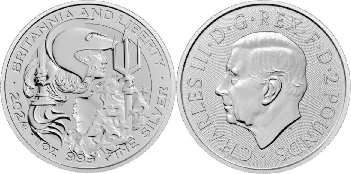 Silbermünze Britannia & Liberty 1 oz 2024 Großbritannien Charles Silber ...