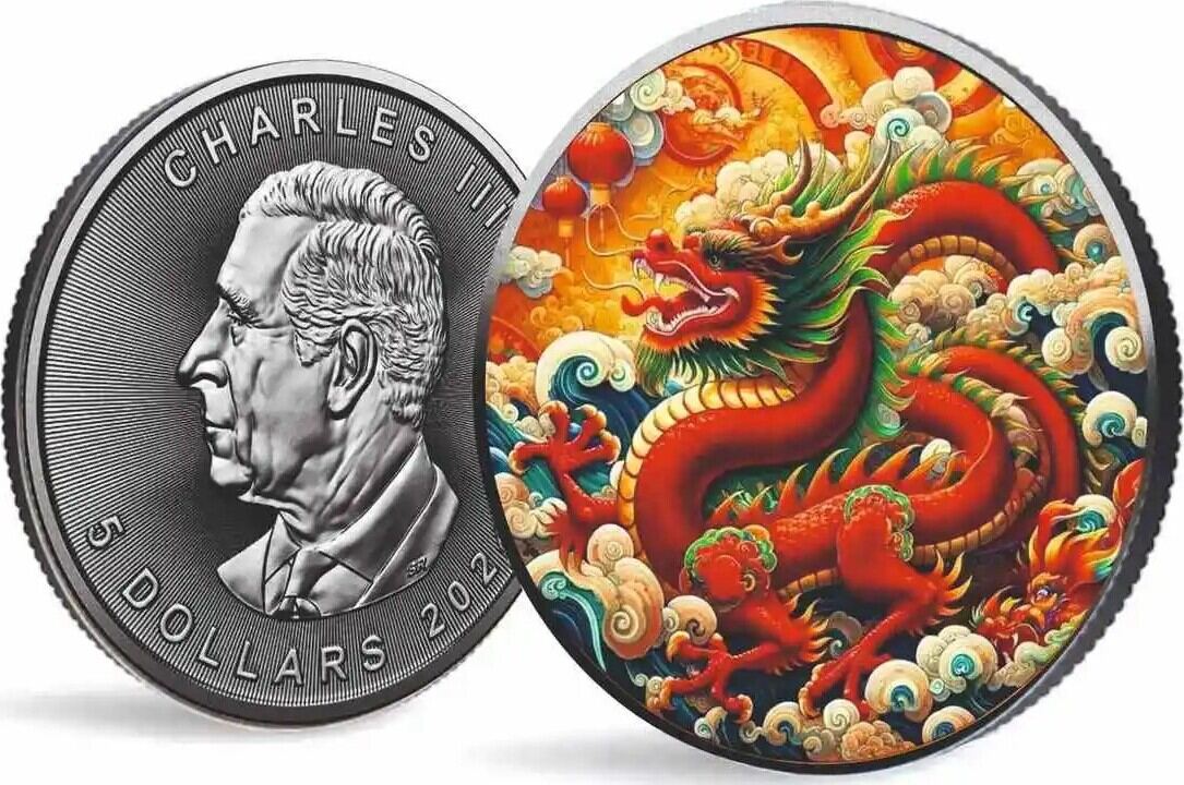 Kanada Silbermünze Maple Leaf Dragon of Love 2024 1 oz 999 Farbe Drache ...
