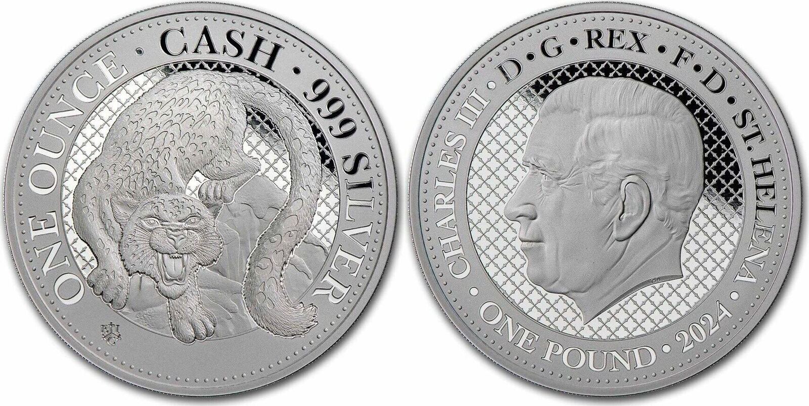 Silbermünze Cash Schneeleopard 1 oz 2024 St. Helena Silber 999 Snow ...