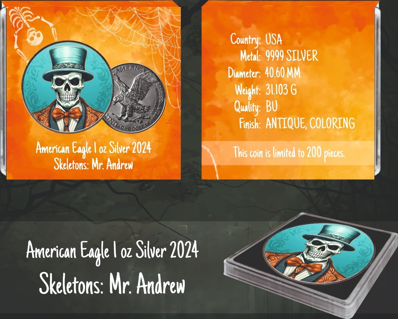 Polen Silbermünze Skeletons Mr. Andrew 1 oz American Eagle 2024 Farbe ...