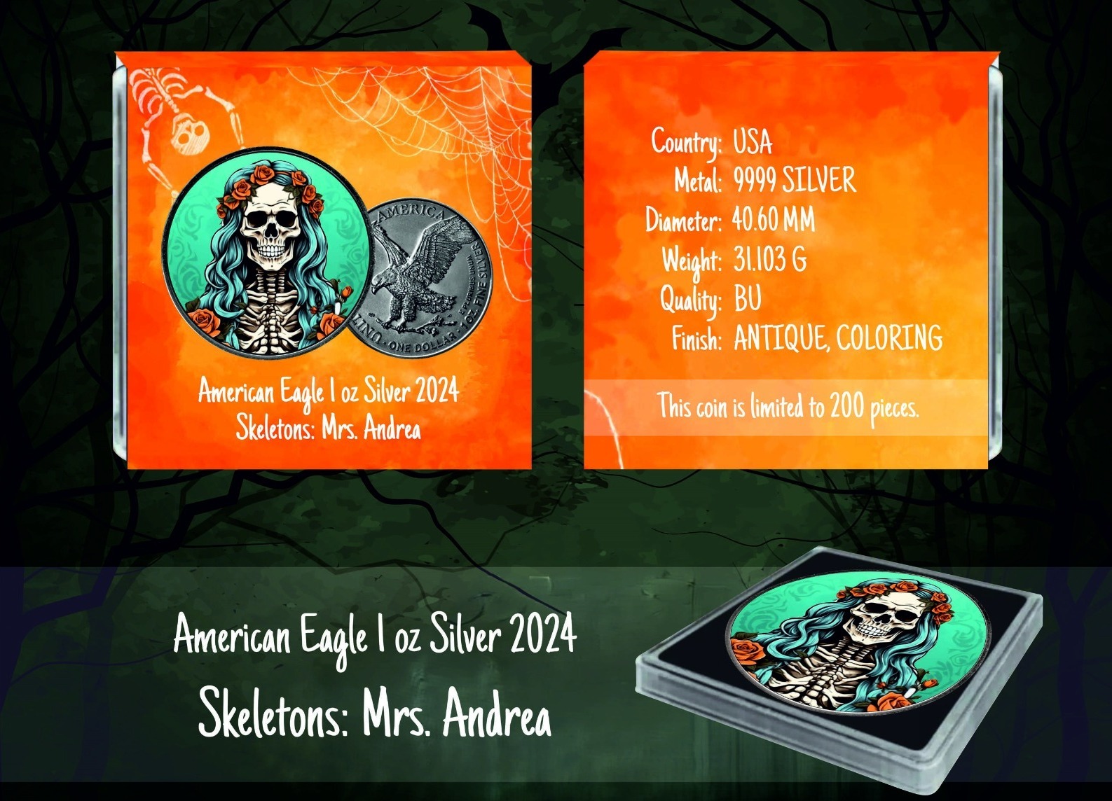 Polen Silbermünze Skeletons Mr.s Andrea 1 oz American Eagle 2024 Farbe ...