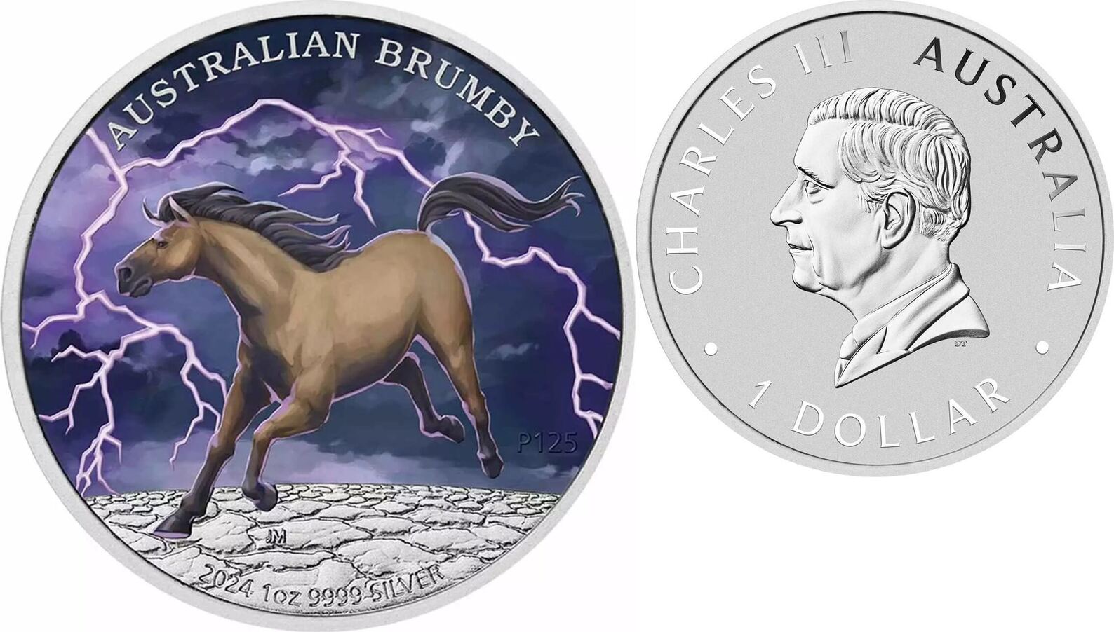 Australien 1 Dollar Silbermünze Farbe Brumby Pferde Wildpferde 2024 5 ...