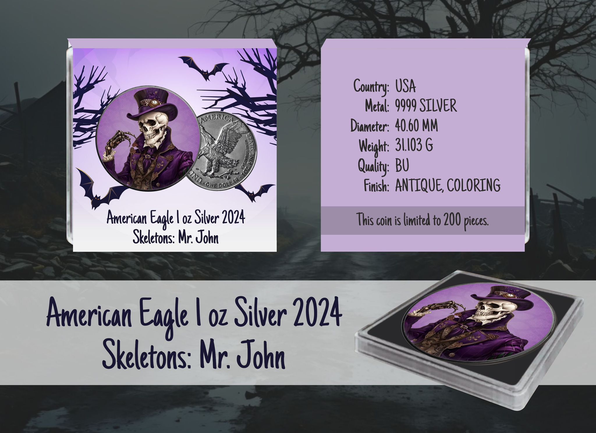 Polen Silbermünze Skeletons Mr. John 1 oz American Eagle 2024 Farbe ...