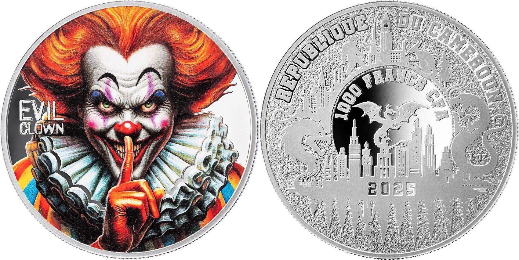 Kamerun 1000 Francs Silbermünze 1 oz Urban Legends Evil Clown 2025 ...