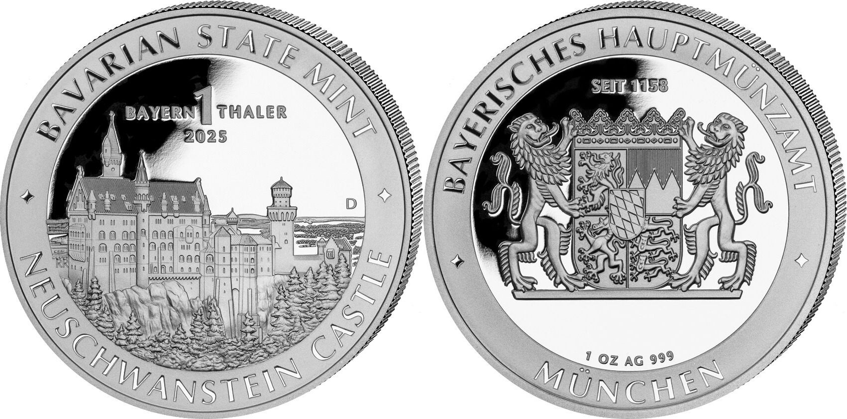 Deutschland Silbermünze 1 oz Bayern Thaler Schloss Neuschwanstein 2025 ...