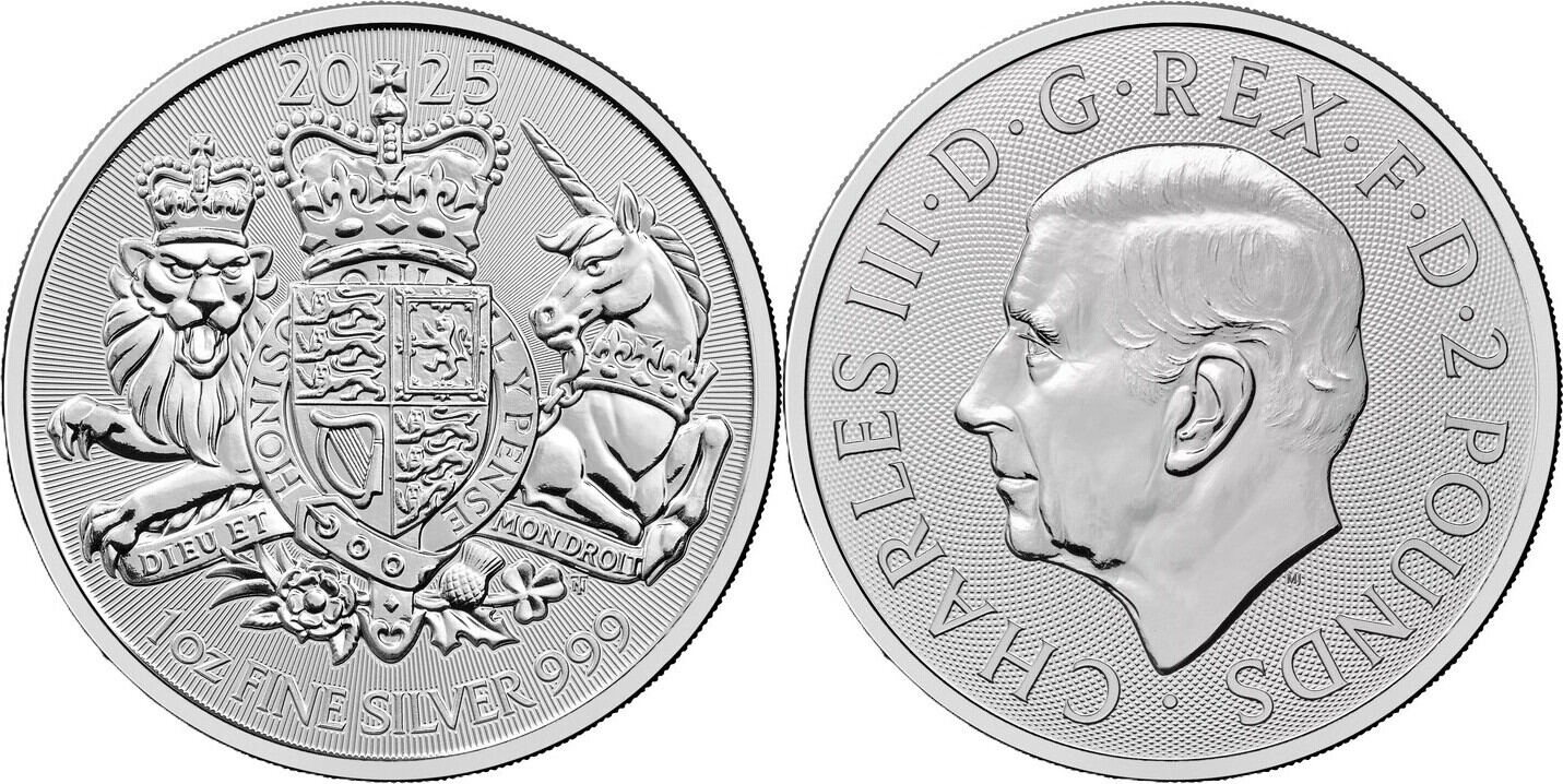 Großbritannien 2 Pfund 2025 Silbermünze 1 oz The Royal Arms König ...