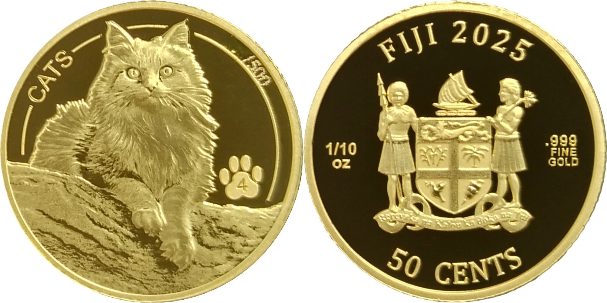 Goldmünze 1/10 oz FIJI CATS 4. Ausgabe 2025 Prooflike PL 999.9 Gold 50 ...