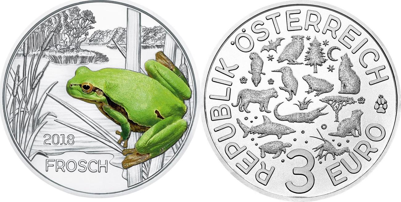 3 Euro 2018 Münze Österreich Tiertaler Serie Der Frosch Farbe ...