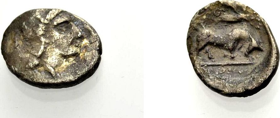 GRIECHISCHE MÜNZEN AR Triobol 300-280 v. Chr. LUKANIEN: THOURIOI ...