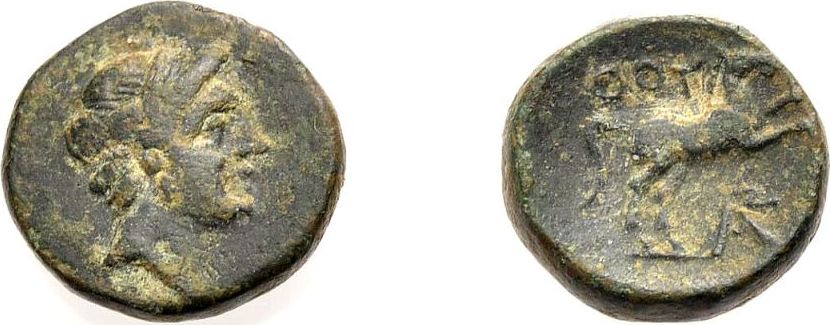 GRIECHISCHE MÜNZEN AE Kleinbronze 280-213 v. Chr. LUKANIEN: THOURIOI ...