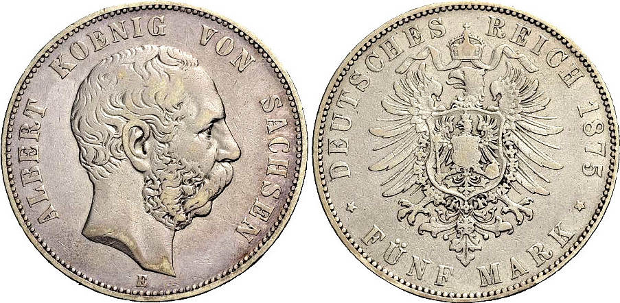 SACHSEN 5 Mark 1875 Albert Schön | MA-Shops