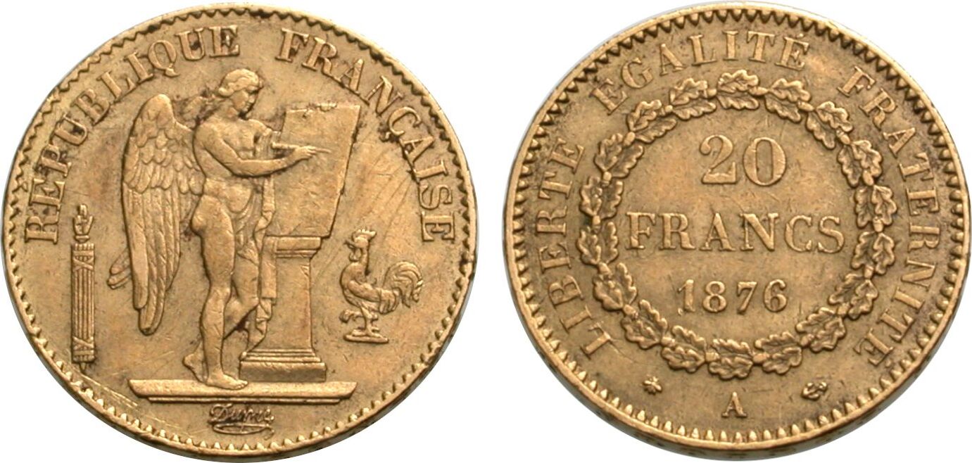 FRANKREICH 20 Francs 1876 A TROISIEME REPUBLIQUE Sehr schön | MA-Shops