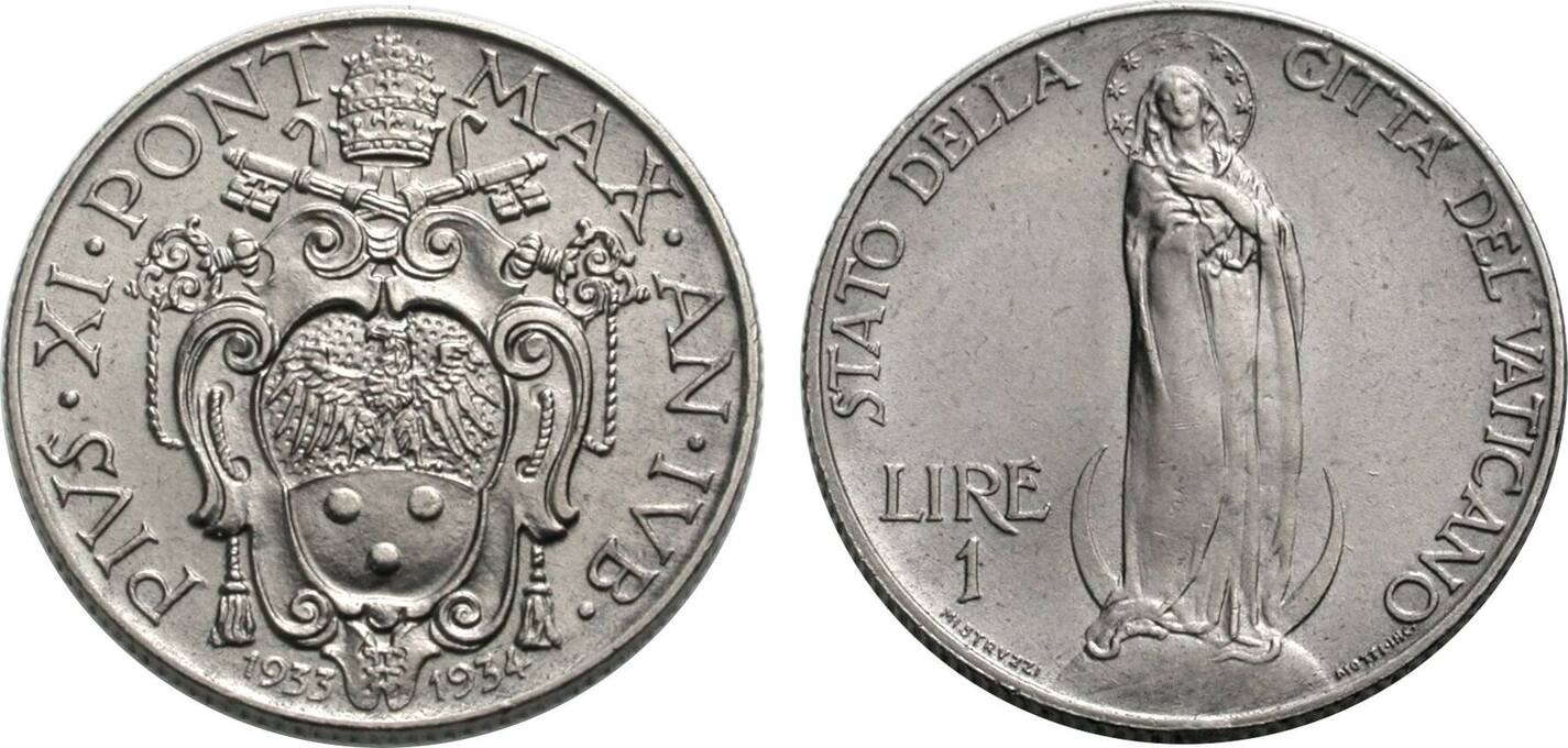 VATIKAN Lira 1933 Pius XI., AN. IVB. Fast Stempelglanz | MA-Shops
