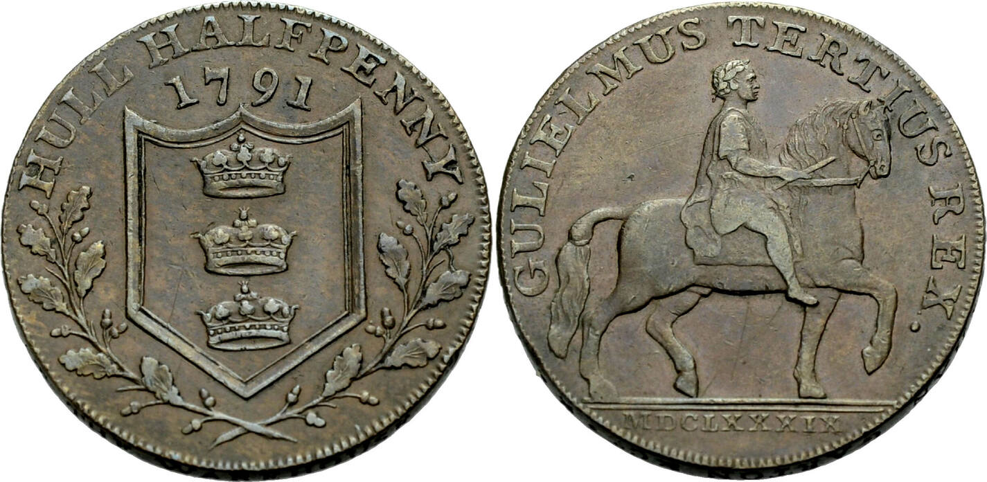 HULL Halfpenny 1791 Denkmal für William III. Sehr schön | MA-Shops
