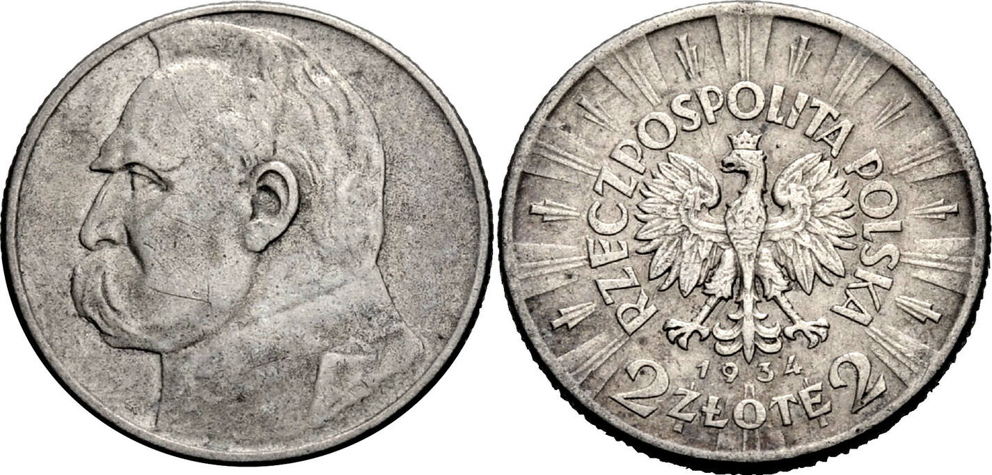 POLEN 2 Zlote 1934 Pilsudski Sehr schön | MA-Shops