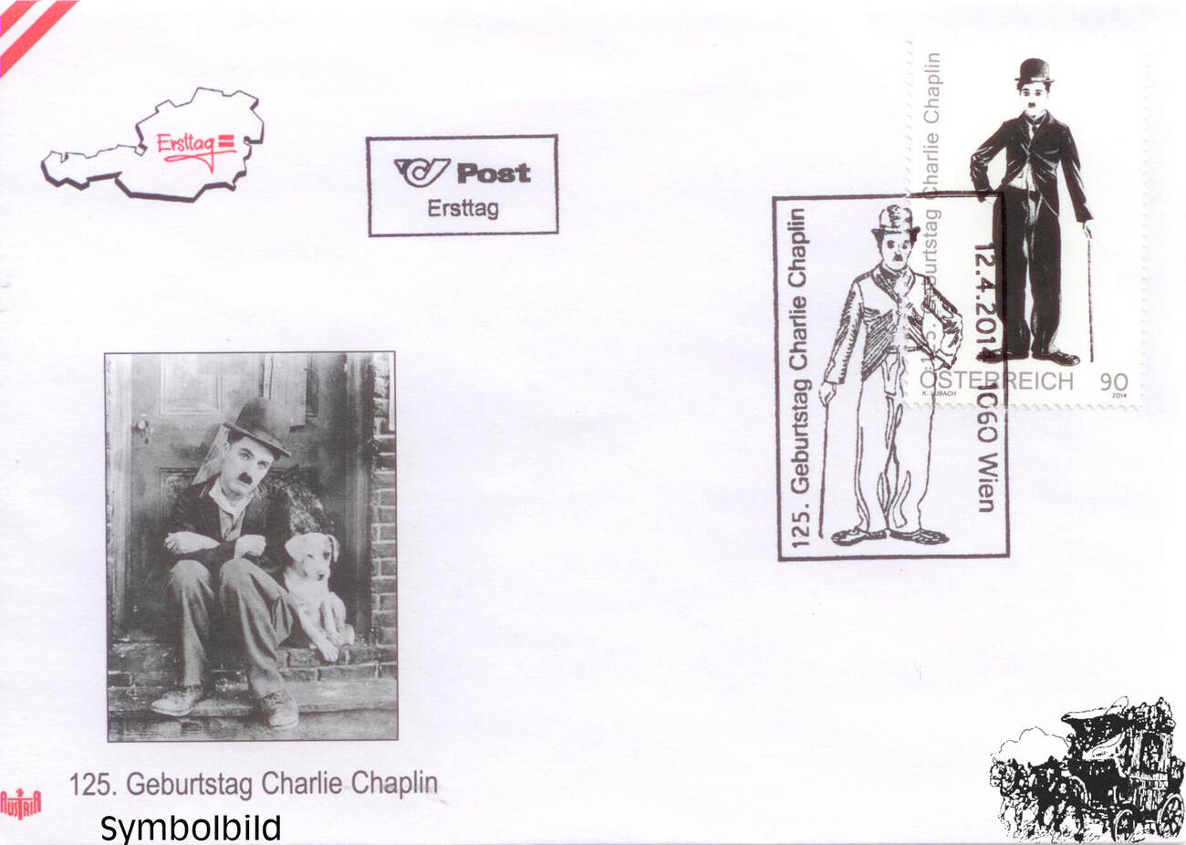 Österreich FDC 2014 - 0,90 € 125. Geburtstag Charlie Chaplin | MA-Shops