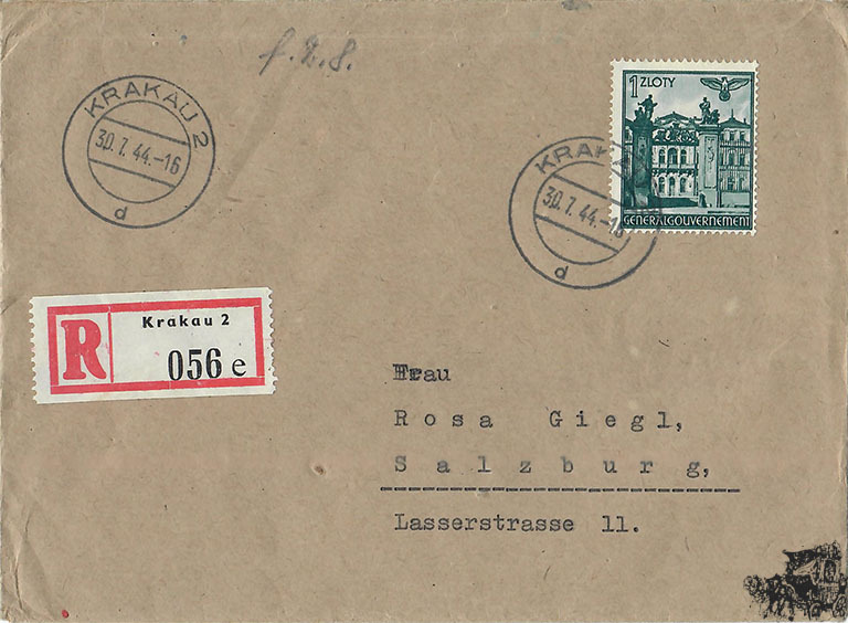 Deutschland Generalgouvernement - 1 Zt 1940 auf Einschreibebrief als ...