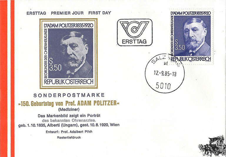 Österreich FDC 1985 - 3,50 S - 150. Geburtstag von Prof. Adam Politzer ...