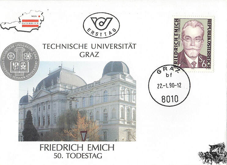 Österreich FDC 1990 - 6 S - 50. Todestag von Friedrich Emich | MA-Shops