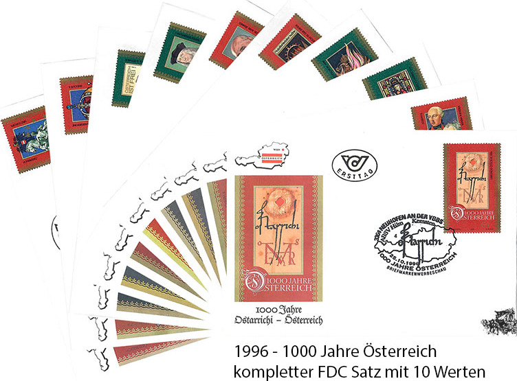 Österreich FDC Satz 1996 - 1000 Jahre Österreich (10 Werte) | MA-Shops