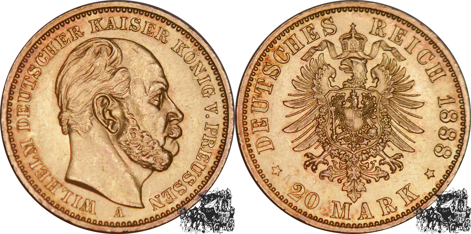 20 Mark 1888 A - Deutschland / Preussen - Wilhelm I. f.stplfr. | MA-Shops