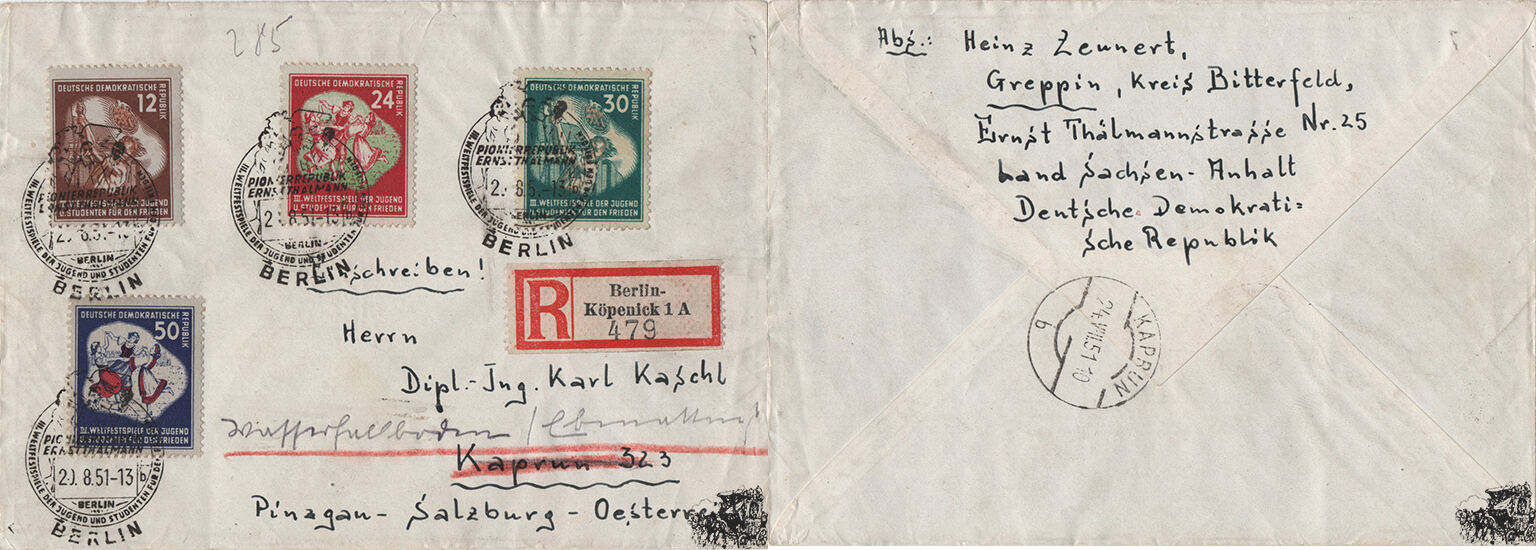 DDR- 12, 24, 30 & 50 Pf Weltfestspiele 1951 auf Brief | MA-Shops