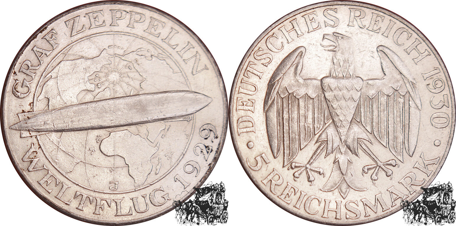 1929 A 5 Mark 1929 J - Deutschland, Zeppelin vz. | MA-Shops