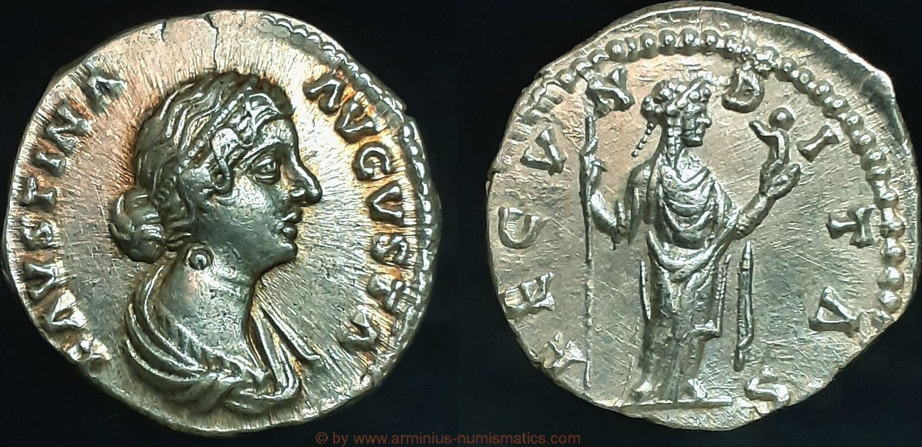 Roman Empire Denar 163 Faustina II v-st | MA-Shops