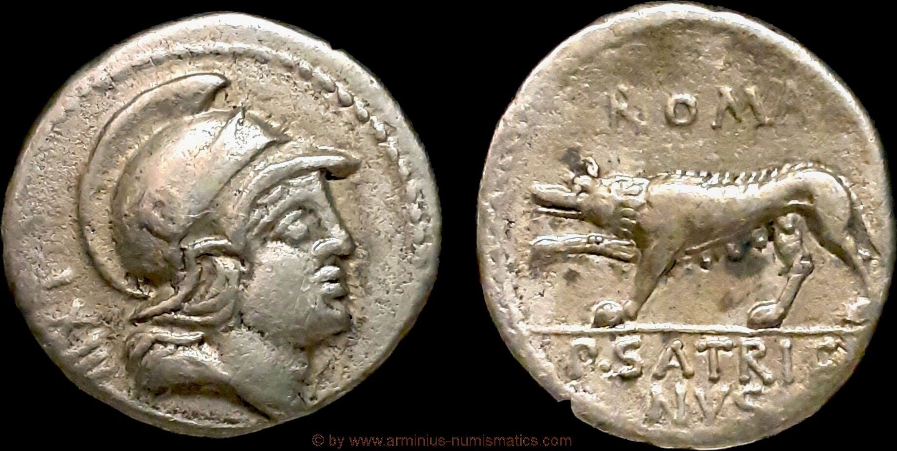 Roman Republic Denar 77 v. Chr. Münzmeister Publius Satrienus ss | MA-Shops