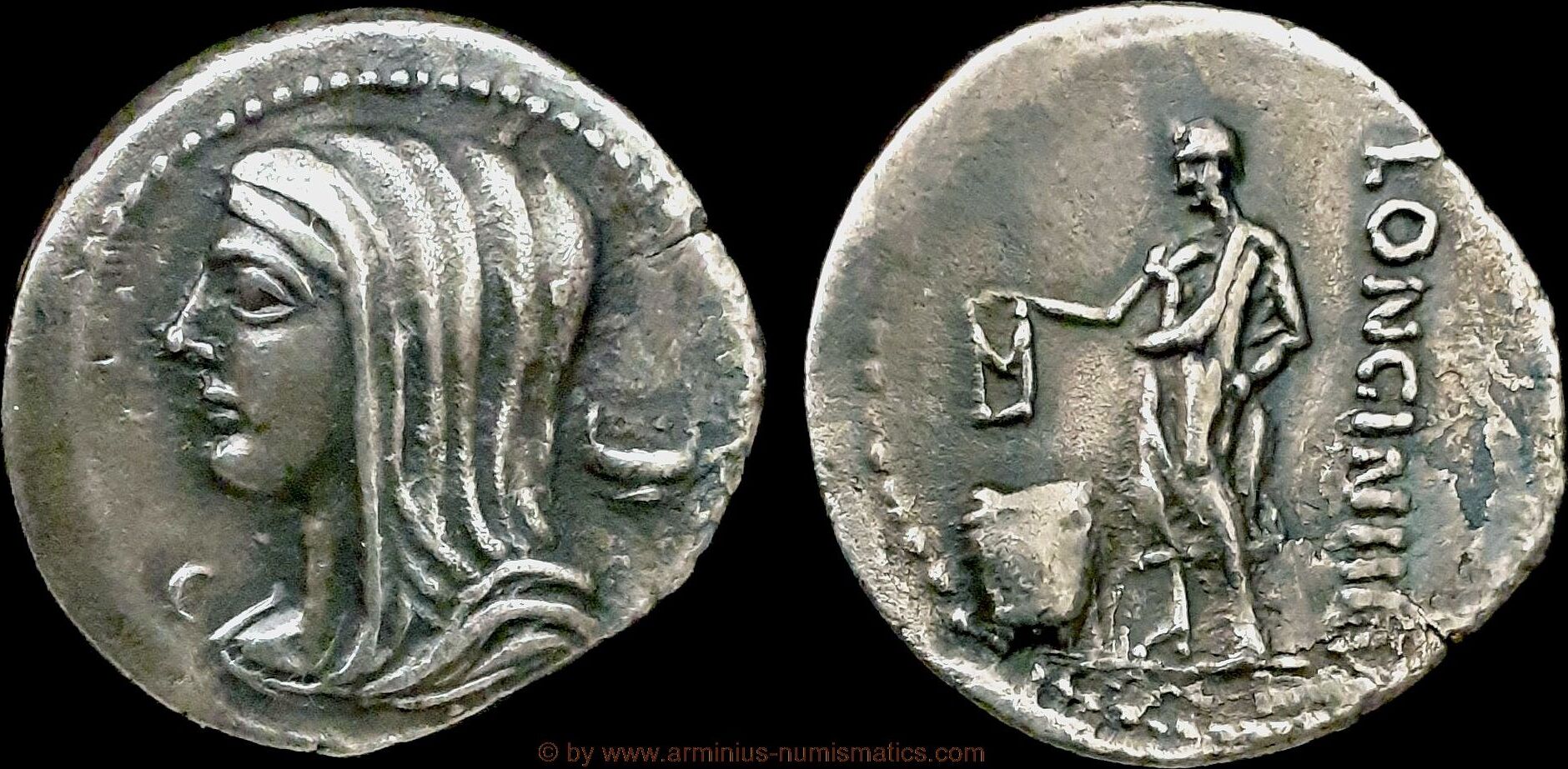 Roman Republic Denar 60 v.Chr. Münzmeister Lucius Cassius Longinus ss ...