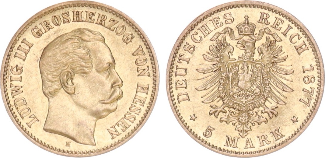 Hessen 5 Mark 1877 Ludwig III. 1848-1877 vz-st | MA-Shops