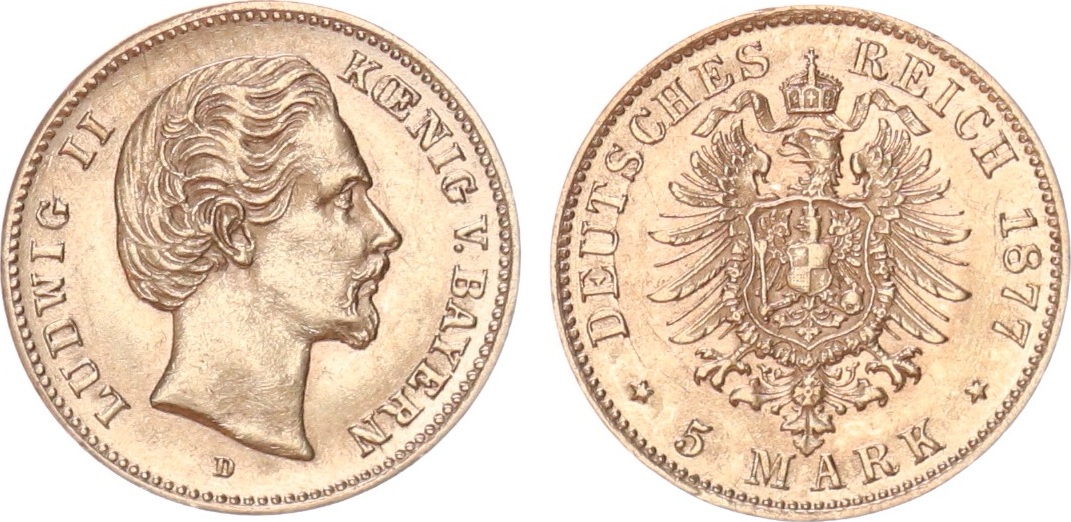 Bayern 5 Mark 1877 Ludwig II. 1864-1886 vz+ | MA-Shops
