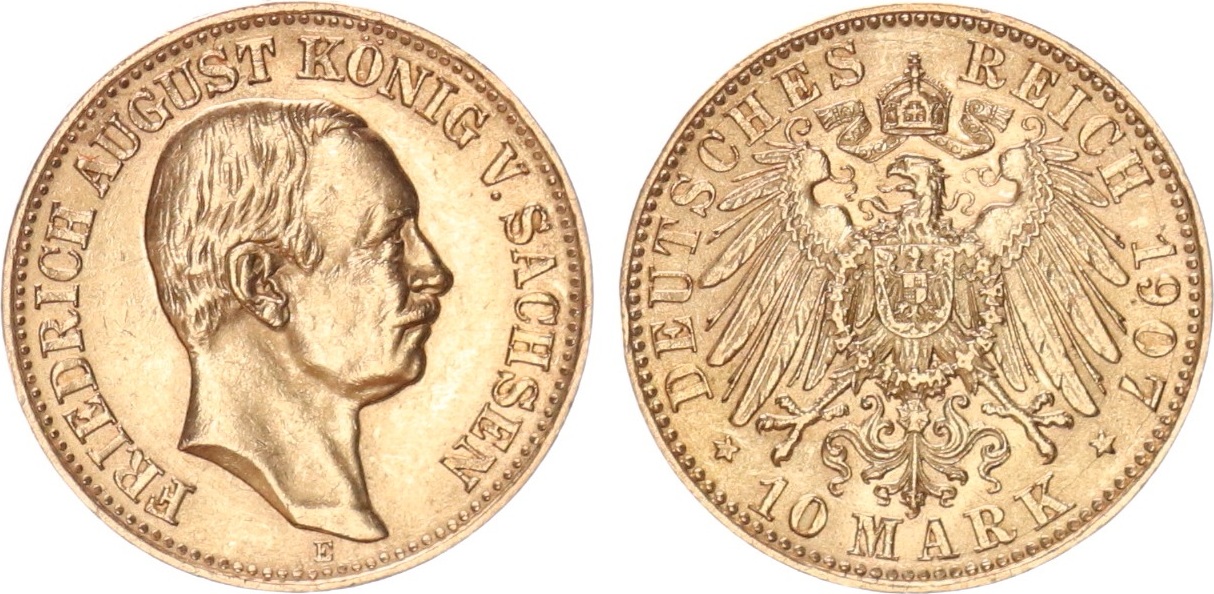 Sachsen 10 Mark 1907 Friedrich August III. 1904-1918 vz-st | MA-Shops