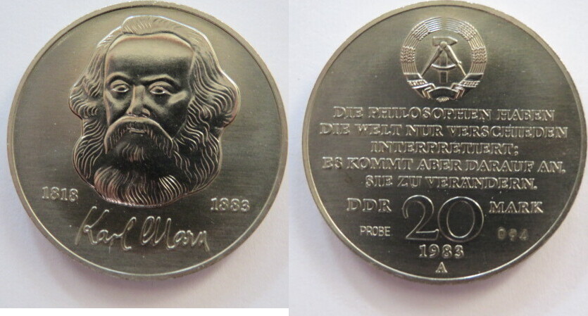 Deutsche Demokratische Republik 20 Mark 1988 Karl Marx Motivprobe Nr ...