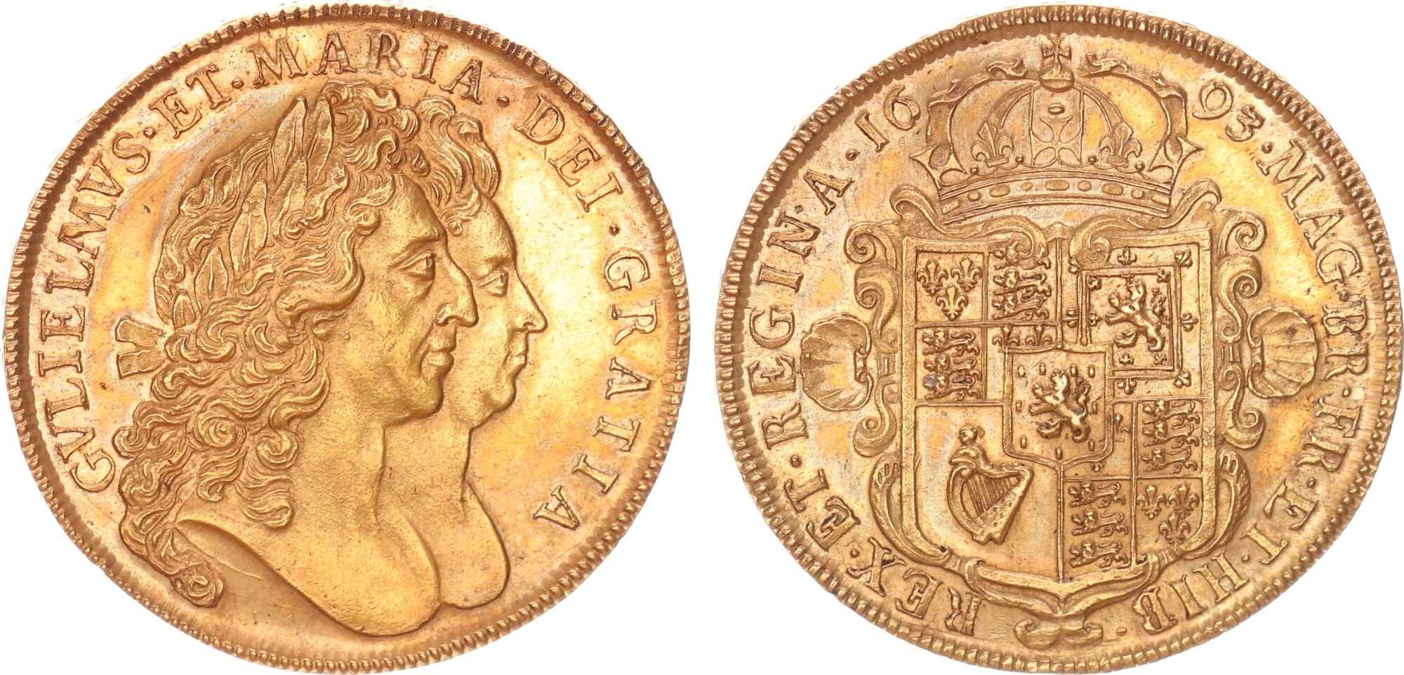 Großbritannien 5 Guineas 1693 London William III. and Mary 1689-1694 vz ...